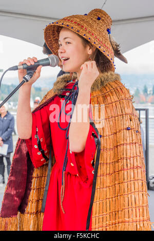 Coast Salish First nations activist singer, Ta’Kaiya Blaney, sings at ...