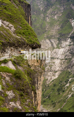 High mountain roads cut into sheer rock, Arunachal Pradesh, India, Asia ...