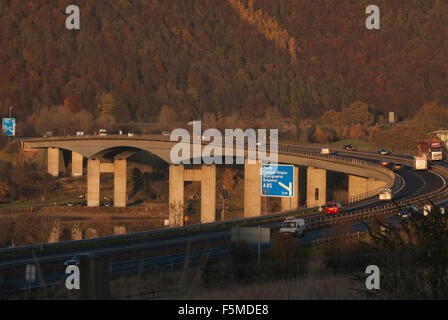 Friarton Bridge,Perth looking North to Kinnoull hill cliffs at sunset ...