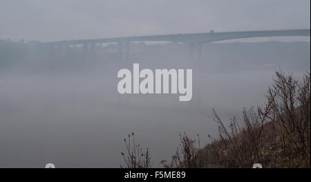 Friarton Bridge,Perth from banks of Tay, with river haar Stock Photo ...