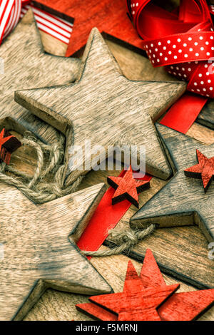 Christmas decoration red stars and ribbons. Vintage style colored ...