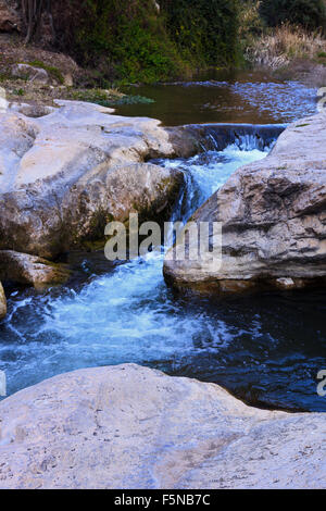 Waterfall pool at El Salto de la Novia in the Spanish town of Navajas ...