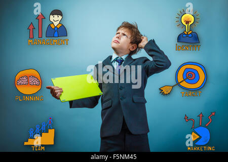 Scratching head thinking boy business man with no smoking chalk sign ...