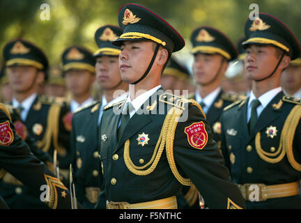 Beijing, China. 29th Oct, 2015. Female soldiers of the guard of honour ...