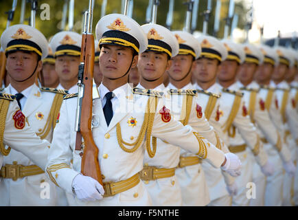 Beijing, China. 29th Oct, 2015. Female soldiers of the guard of honour ...