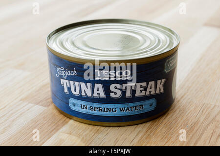 Can of Tesco tinned tuna steak in spring water Stock Photo - Alamy