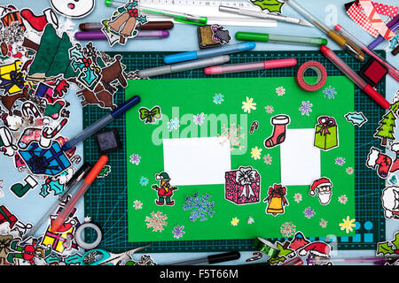 a horizontal overhead view of a scrapbook xmas layout with a Happy xmas ...