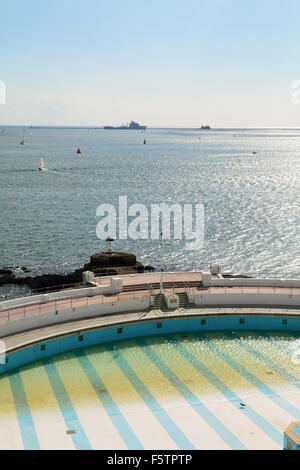 The Tinside Lido - empty at the end of summer for cleaning off Plymouth ...