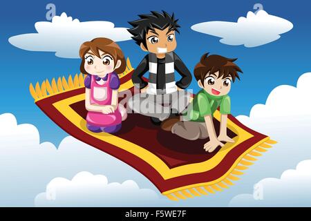 Illustration of Kids Riding a Flying Carpet Stock Photo: 40064549 - Alamy