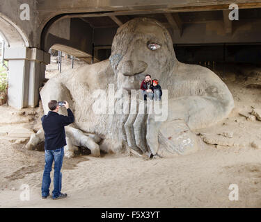 The Fremont Troll sculpture under the Aurora Bridge in the Fremont ...