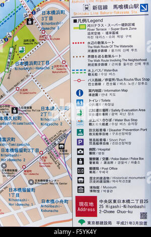 Map around Sumida River,Chuo-Ku,Tokyo,Japan Stock Photo - Alamy