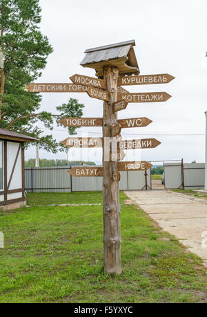Wooden direction arrow sign with pole as an old western theme wood ...