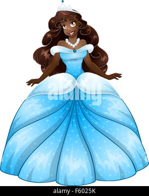Cute princess in blue dress cartoon character sticker illustration ...