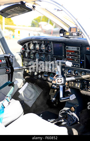 inside a small single engine plane looking at the instruments or ...