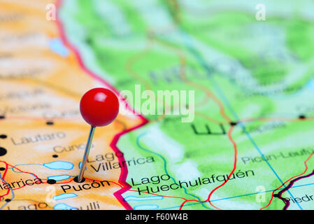 Pucon pinned on a map of Chile Stock Photo - Alamy