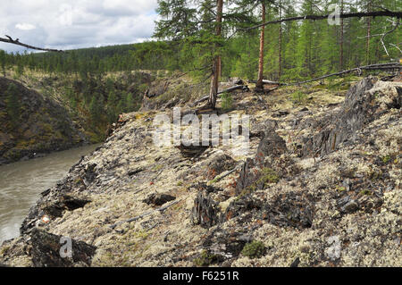 Canyon of the mountain river in Yakutia. Ridge Suntar-khayata, river ...