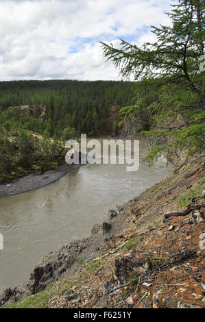 Canyon of the mountain river in Yakutia. Ridge Suntar-khayata, river ...