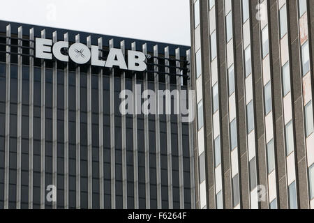 A logo sign outside of the headquarters of Ecolab, Inc., in St. Paul ...