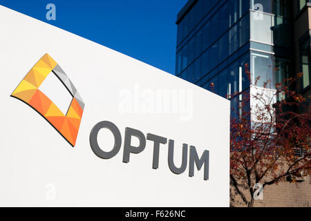 A logo sign outside of the headquarters of Optum in Eden Prairie ...