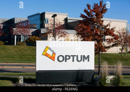 A logo sign outside of the headquarters of Optum in Eden Prairie ...