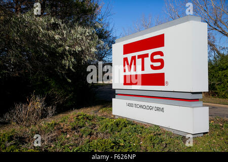 A logo sign outside of the headquarters of MTS Systems Corporation in ...