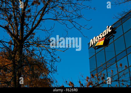 A logo sign outside of the headquarters of The Mosaic Company in ...