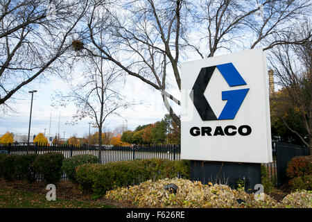 A logo sign outside of the headquarters of Graco, Inc., in Minneapolis ...
