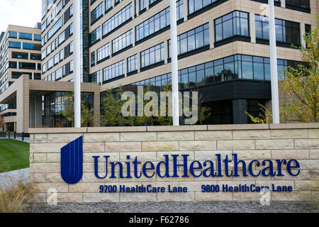 A logo sign outside of the headquarters of UnitedHealthcare in ...
