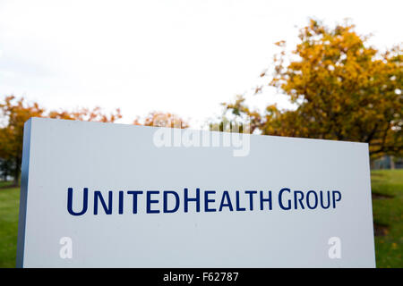 A logo sign outside of the headquarters of UnitedHealth Group in ...