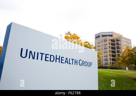 A logo sign outside of the headquarters of UnitedHealth Group in ...