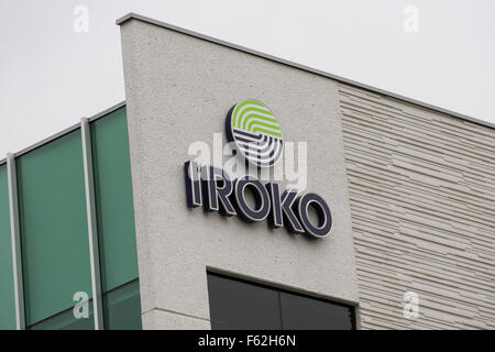 A logo sign outside of the headquarters of Iroko Pharmaceuticals, LLC ...