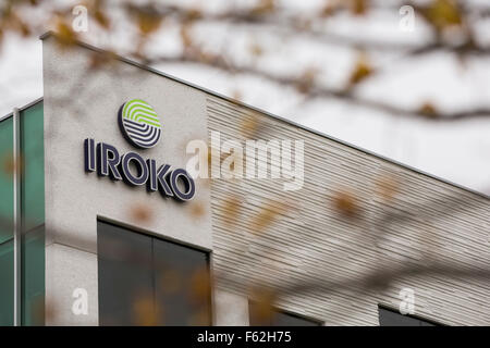 A logo sign outside of the headquarters of Iroko Pharmaceuticals, LLC ...