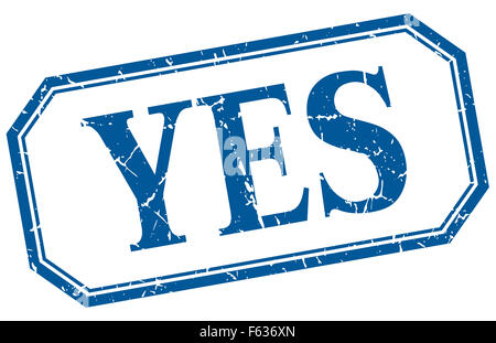 yes blue square vintage grunge isolated sign Stock Photo - Alamy