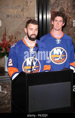 New York Islanders' Brock Nelson (29) celebrates with teammates after ...
