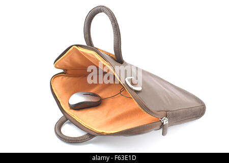 Computer mouse in notebook bag on white Stock Photo - Alamy