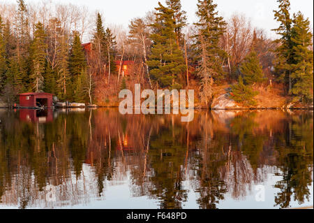 Scenic view of the lake at sunset, Kenora, Lake of The Woods, Ontario ...