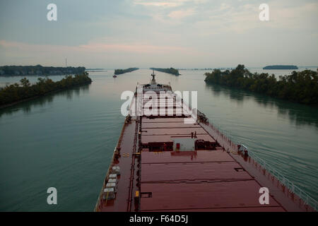 on a Laker Ship on the Great Lakes at night engine room view of main ...