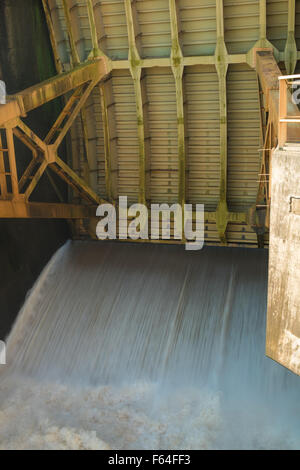 Gate of hydroelectric power plant letting excess of water overflow ...