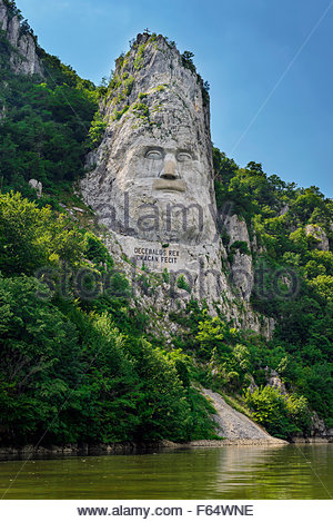 Rock sculpture of Decebalus, Iron Gates Natural Park, Danube, Romania ...