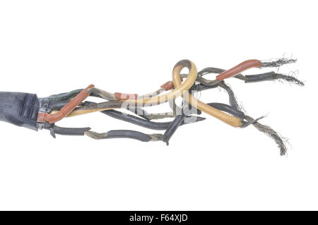 Burnt electrical cable isolated on white background Stock Photo - Alamy