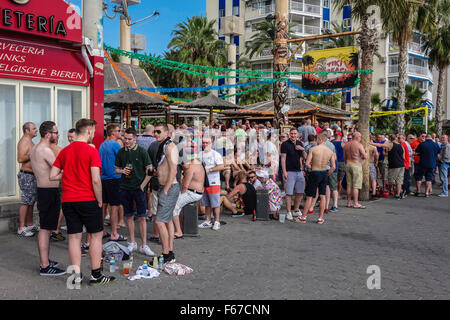 England football fans outside bars in Buġibba Square watch their team's ...