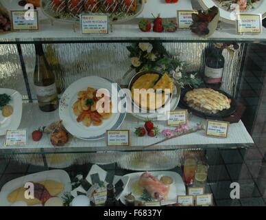Artificial food, display of food of a restaurant, noodles with shrimps ...