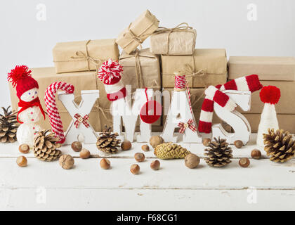 Christmas stile red white striped socks packed as gift with festive ...