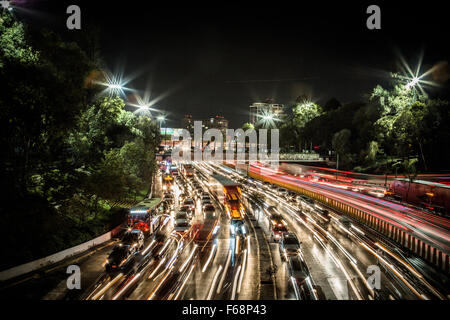 night shot of traffic in Mexico City Mexico DF. long exposure Stock ...