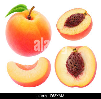 half and quarter peach on a white background Stock Photo - Alamy