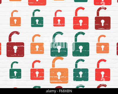 Data concept: Opened Padlock icons on wall background Stock Photo - Alamy