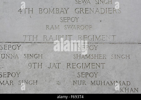 Names of fallen members of the British Indian Army on the Rangoon ...