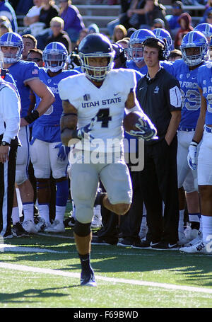 Utah State receiver Hunter Sharp runs a drill at the NFL football ...