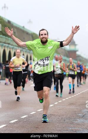 Runners near the finish line of the 1K run in Brighton Stock Photo - Alamy