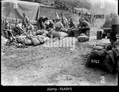 Army sock washing in Bus-les-Artois, France, World War I, A general ...